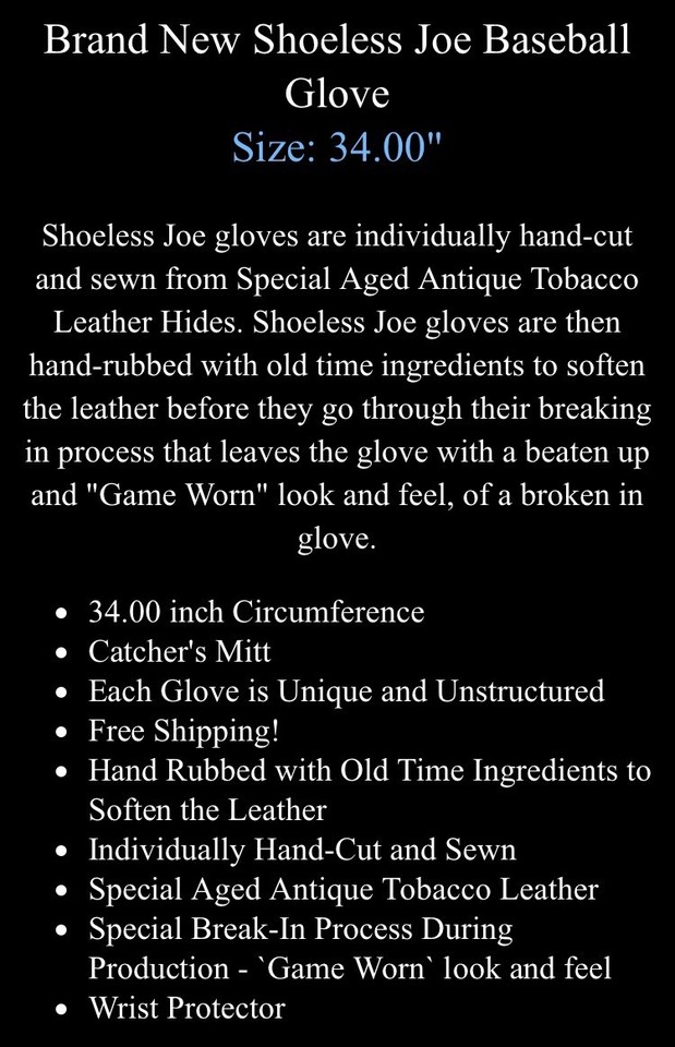 Shoeless Joe 34" Baseball Catchers Mitt 3400CMR 3400 Pro Dark Right ...