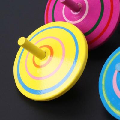 Rotating Multicolour Wooden Spinning Tops Kids Toy Traditional Baby ...