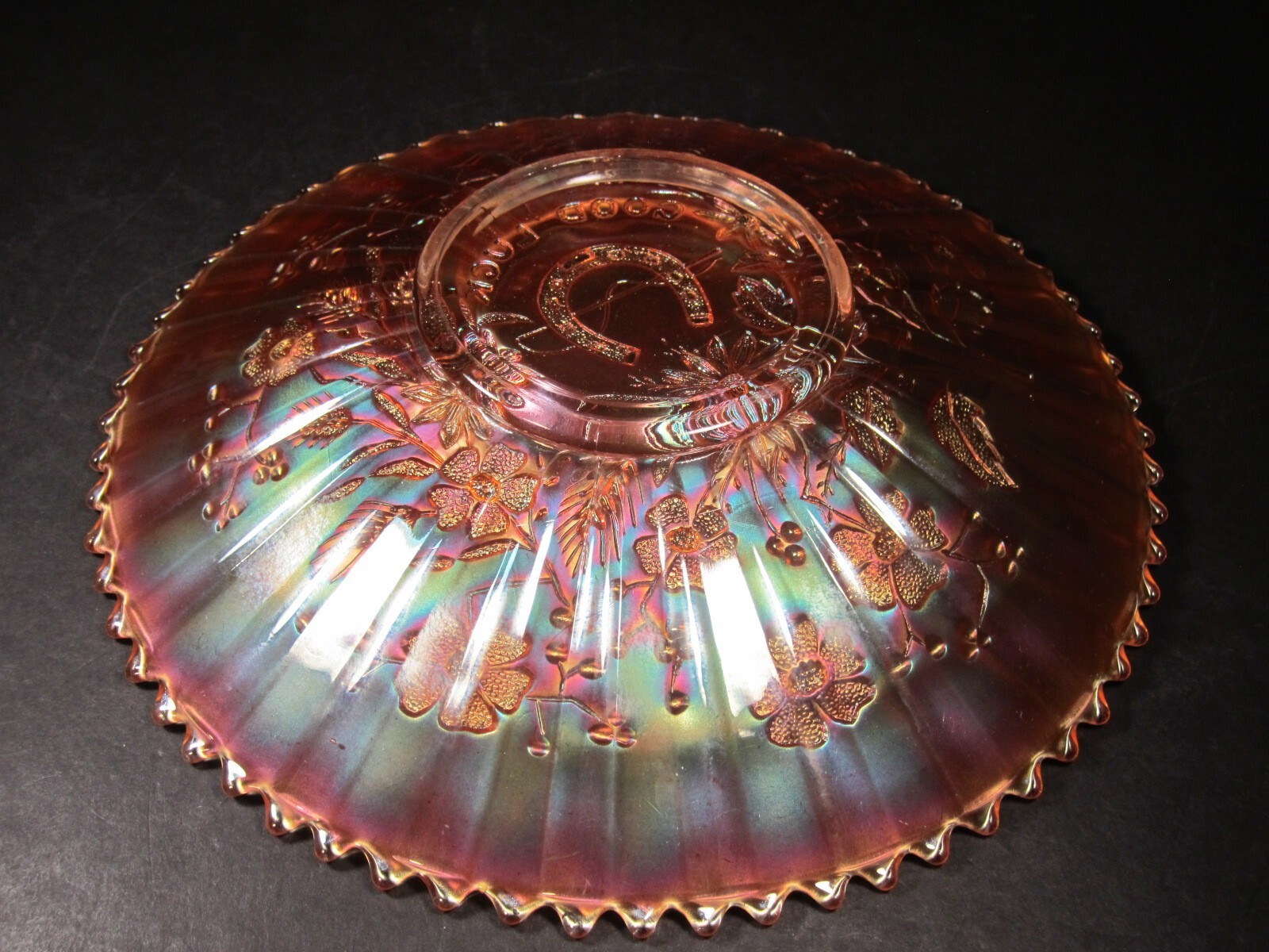 Gorgeous Antique Northwood Carnival Glass "Good Luck" Marigold Plate ...