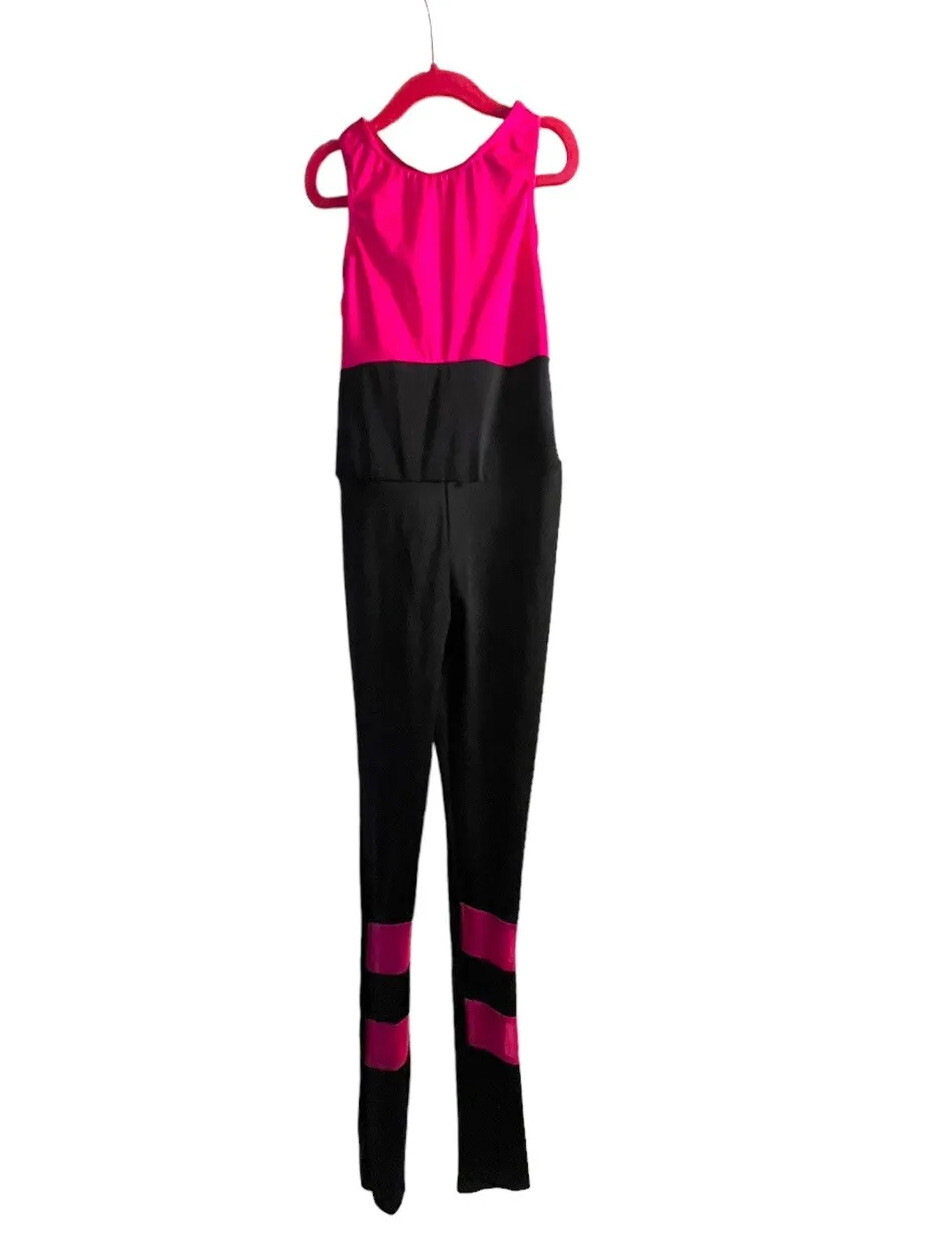 WEISSMAN Dance Costume Black Hot Pink Unitard jumpsui… - Gem