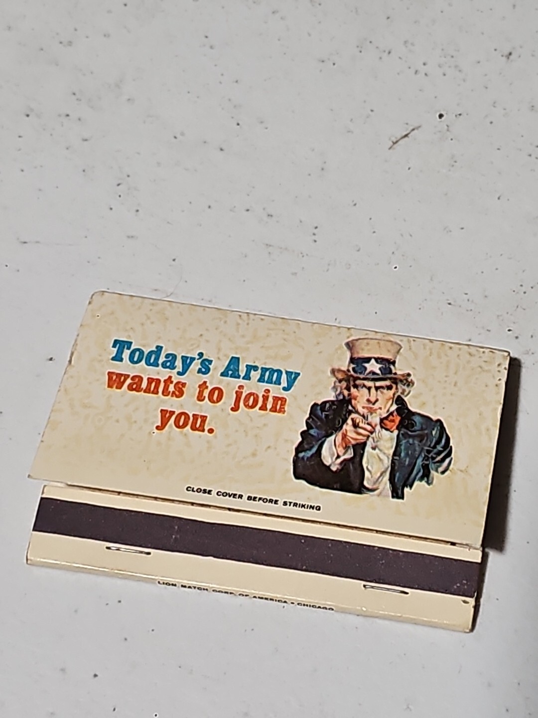 Vtg 1960s Army Recruiter 40-Strike Matchbook Uncle Sam "Matchless ...