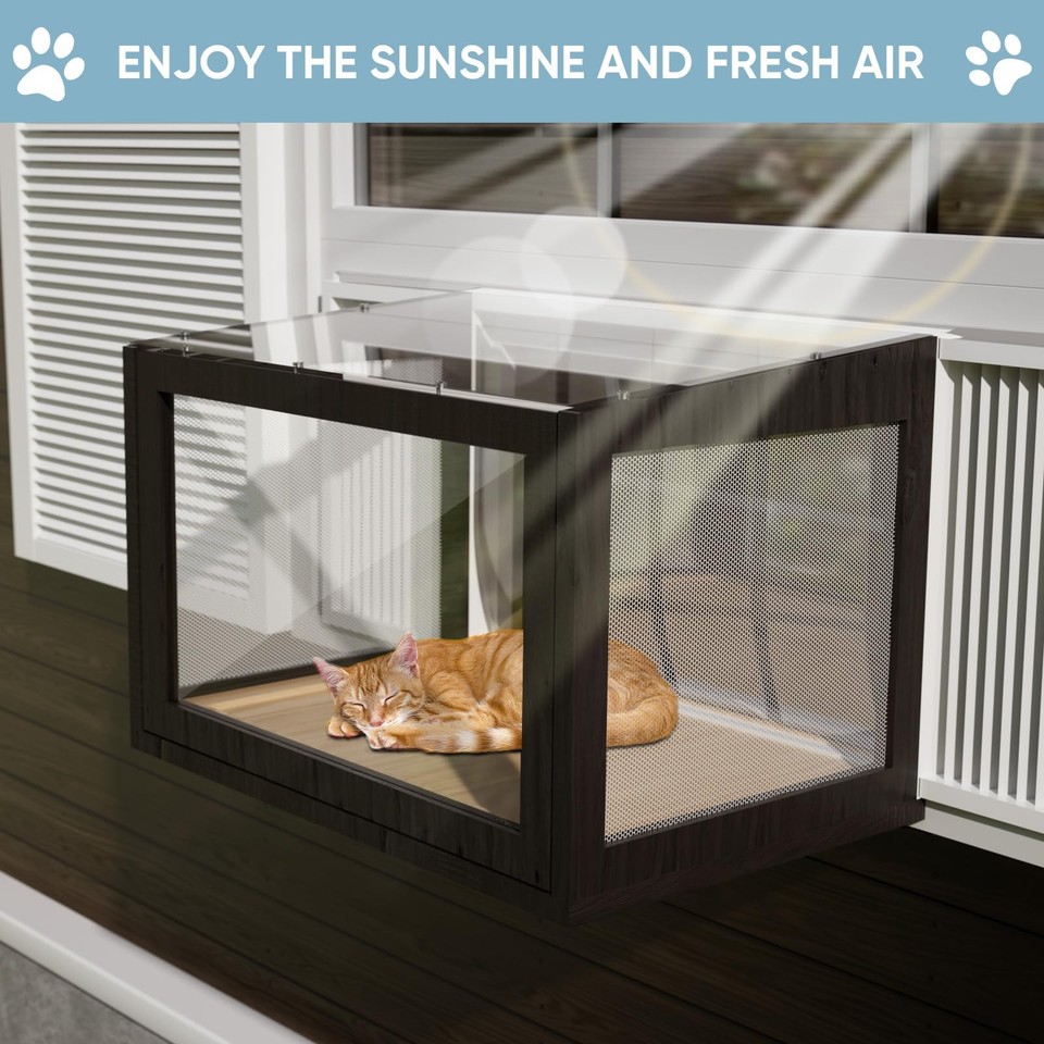 Cat Window Box Catio Outdoor Cat Enclosure Cat Window Perch with Side ...