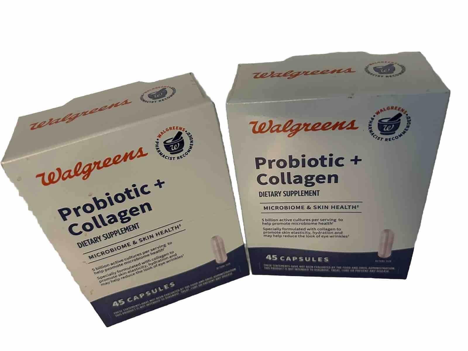 (2 Pack)Walgreens Probiotic + Collagen Capsules 45 Capsules each, Exp 4 ...