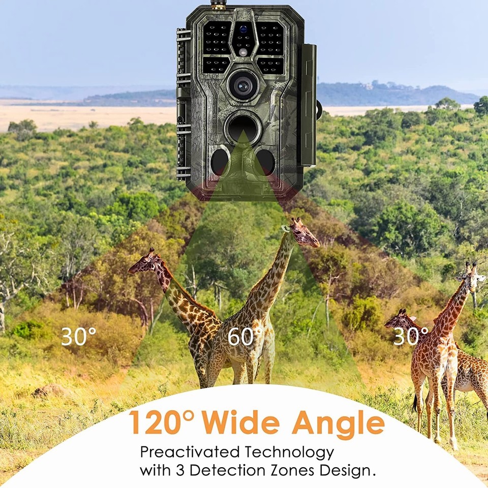 Bluetooth WiFi Deer & Trail Camera 32MP 1296P No Glow Night Vision ...