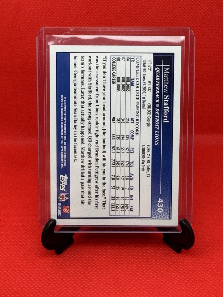 Matthew Stafford 2009 Topps Rookie #430 Two Hands (RC) Rare Variation 🔥 ...