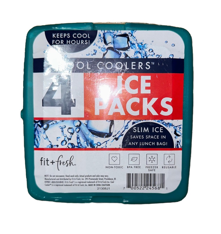 Fit + Fresh Cool Cooler Square Reusable & Long-Lasting Slim Ice Packs 4 ...
