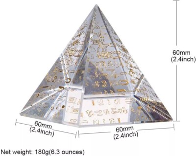 60MM Crystal Pyramid Prism Figurine Egypt Pyramid With Gold Engraved ...