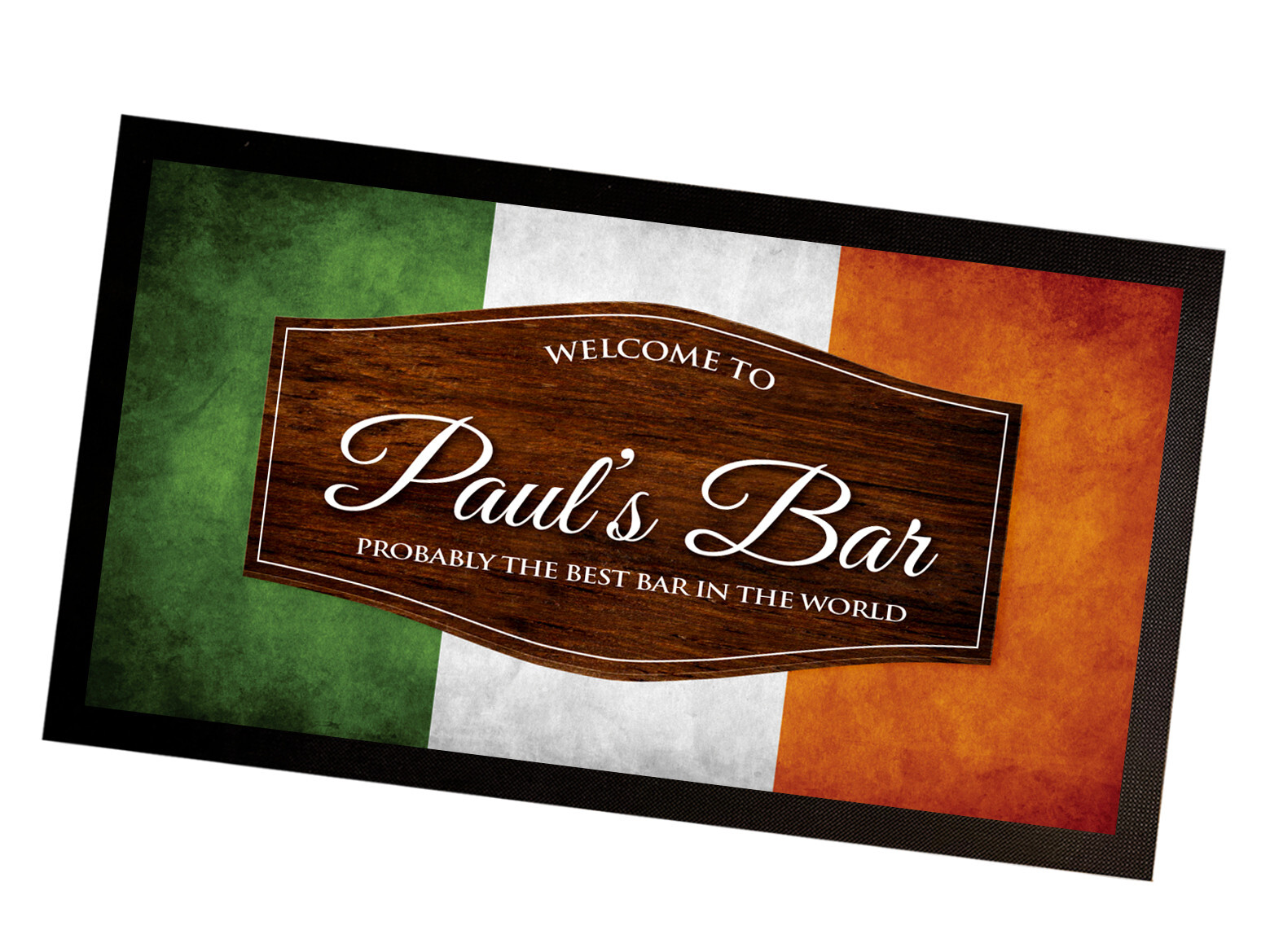 Personalised bar runner mat - Irish Flag Bar wood effect Beer bar ...