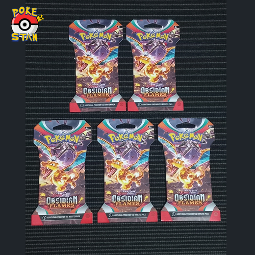 POKEMON TCG Obsidian Flames 5 x EMPTY CHARIZARD Blister Packs (Good ...