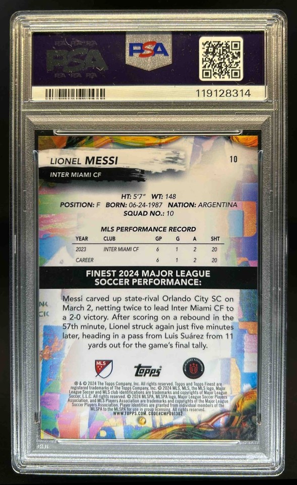 2024 Finest MLS Lionel Messi Holo Glow Gold Refractor #/50 Inter PSA 10 | eBay