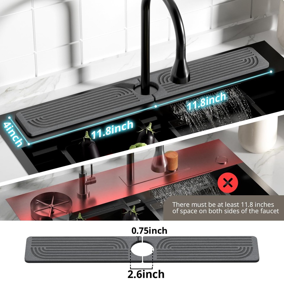 Faucet Mat for Kitchen Sink - 23.6" Diatomite Stone Sink Tray - Surface ...