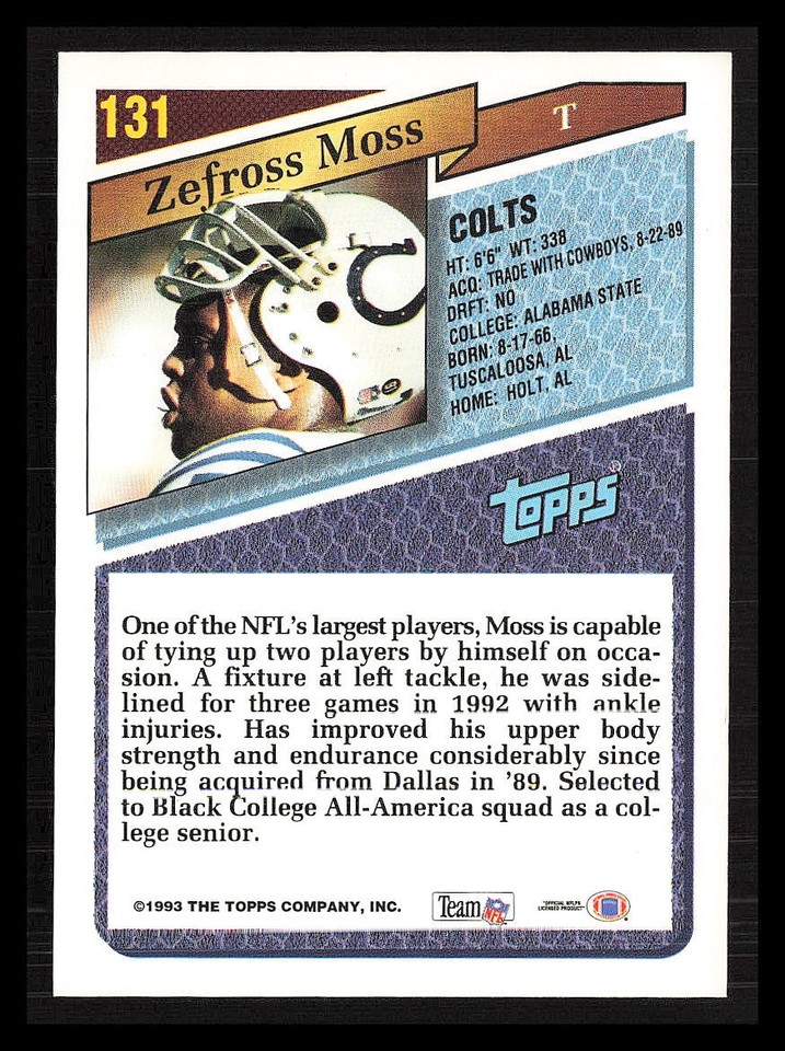 Zefross Moss 1993 Topps #131 Indianapolis Colts | eBay