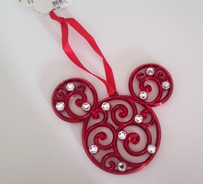 Red Metal Mickey Mouse Ornament with Crystals - New with Tags | eBay
