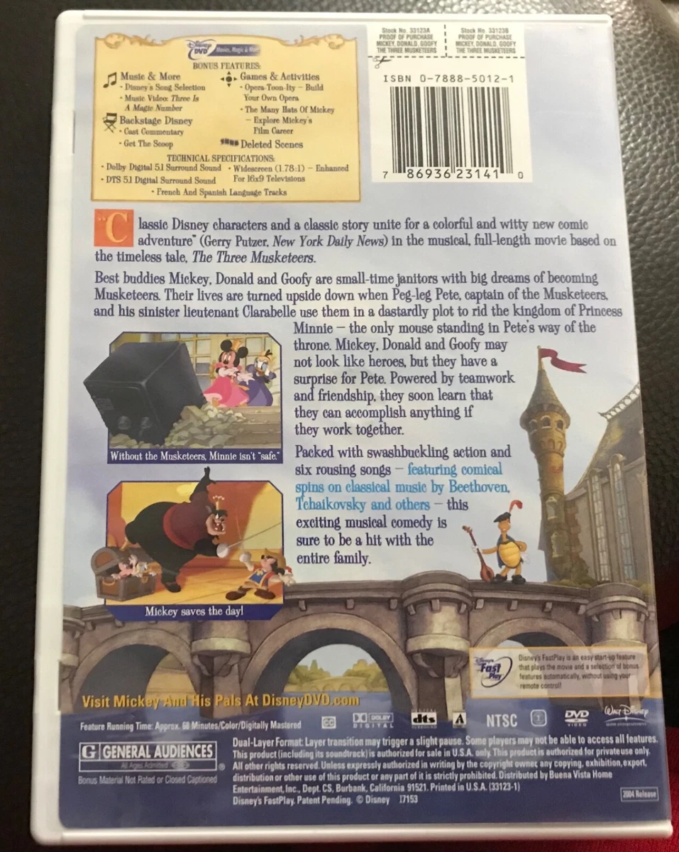 Mickey Donald Goofy The Three Musketeers Dvd Menu
