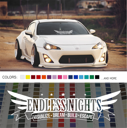 Endless Nights wings Banner Chrome Oilslick Windshield Decal Sticker | eBay