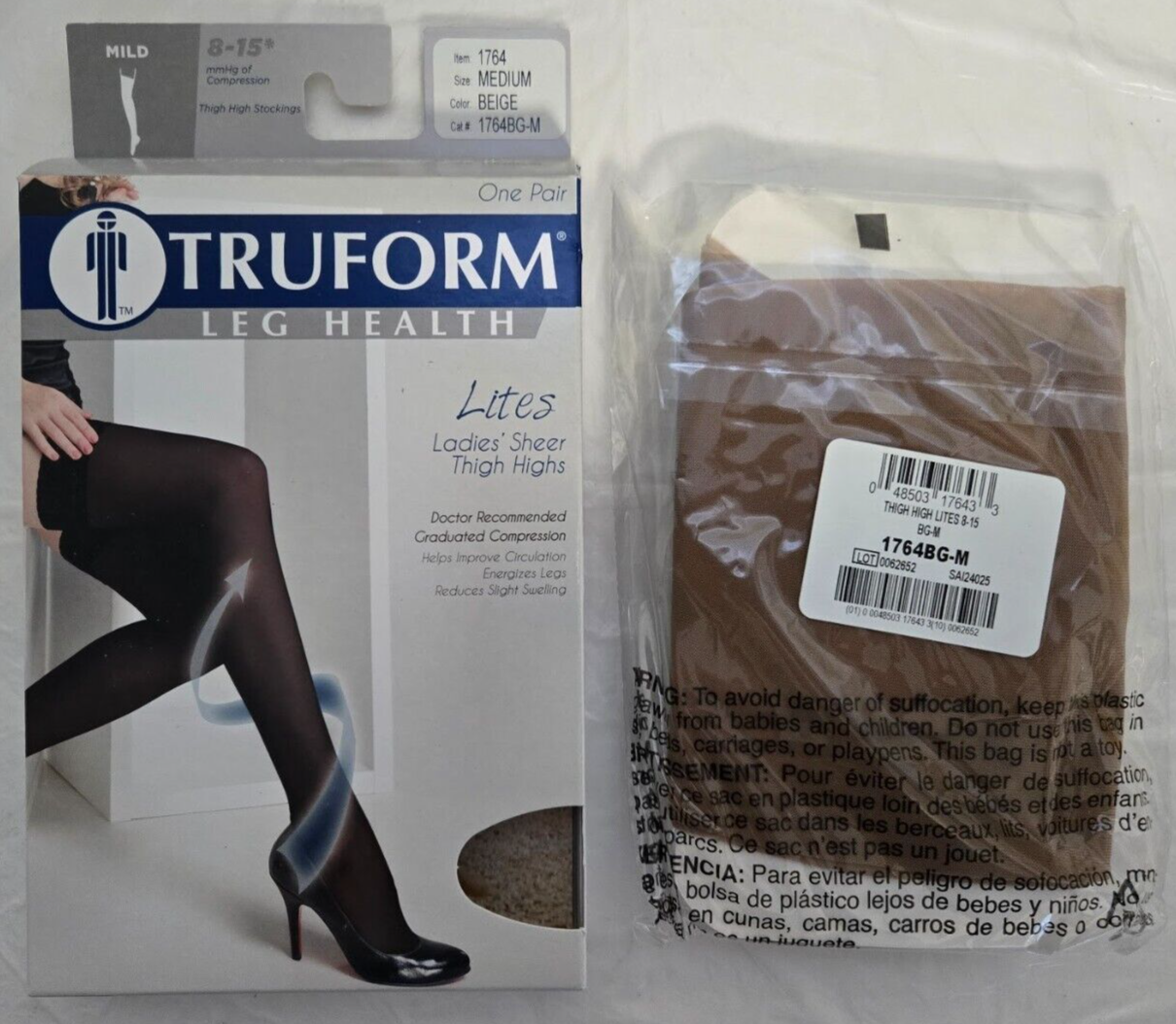Truform Lites Ladies' Sheer Thigh Highs Mild 8-15* Stockings #1764 ...