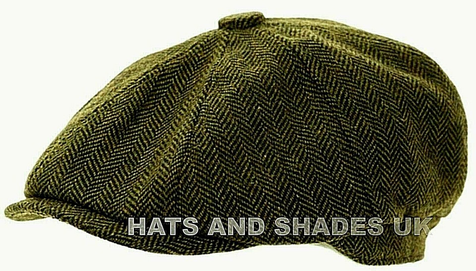 Peaky Blinders Newsboy Hat Gatsby Cap Flat Tweed herringbone 8 Panel ...