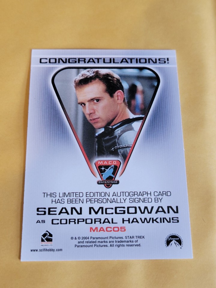 SEAN MCGOWAN - RITTENHOUSE STAR TREK ENTERPRISE SEASON 3 AUTOGRAPH # ...