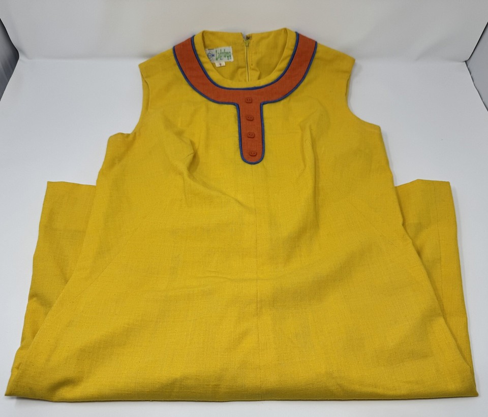 VTG 60s LADYBUG Brand SUNNY YELLOW Summer DRESS MOD GoGo Villager MCM ...