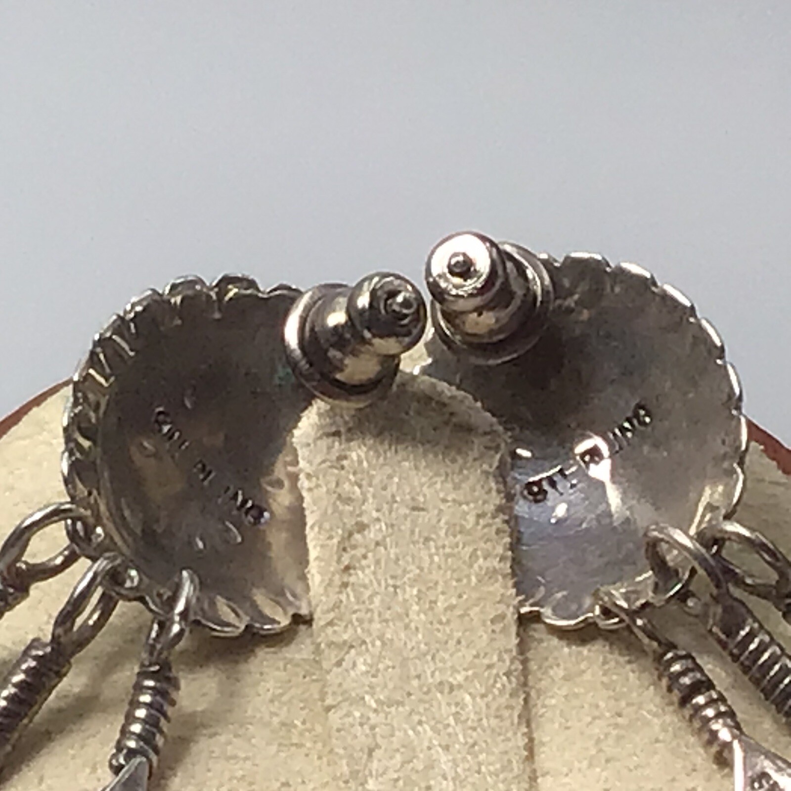 Concho Shell And Feather Earrings Sterling Silver Native Unsigned ...