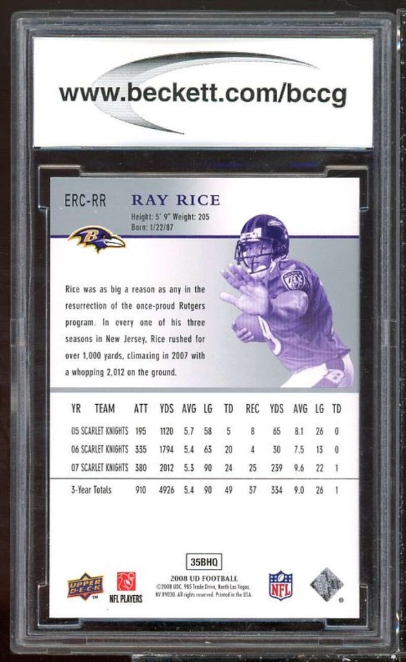 Ray Rice Rookie Card 2008 Upper Deck Excell Rookie Cards #ERCRR BGS ...