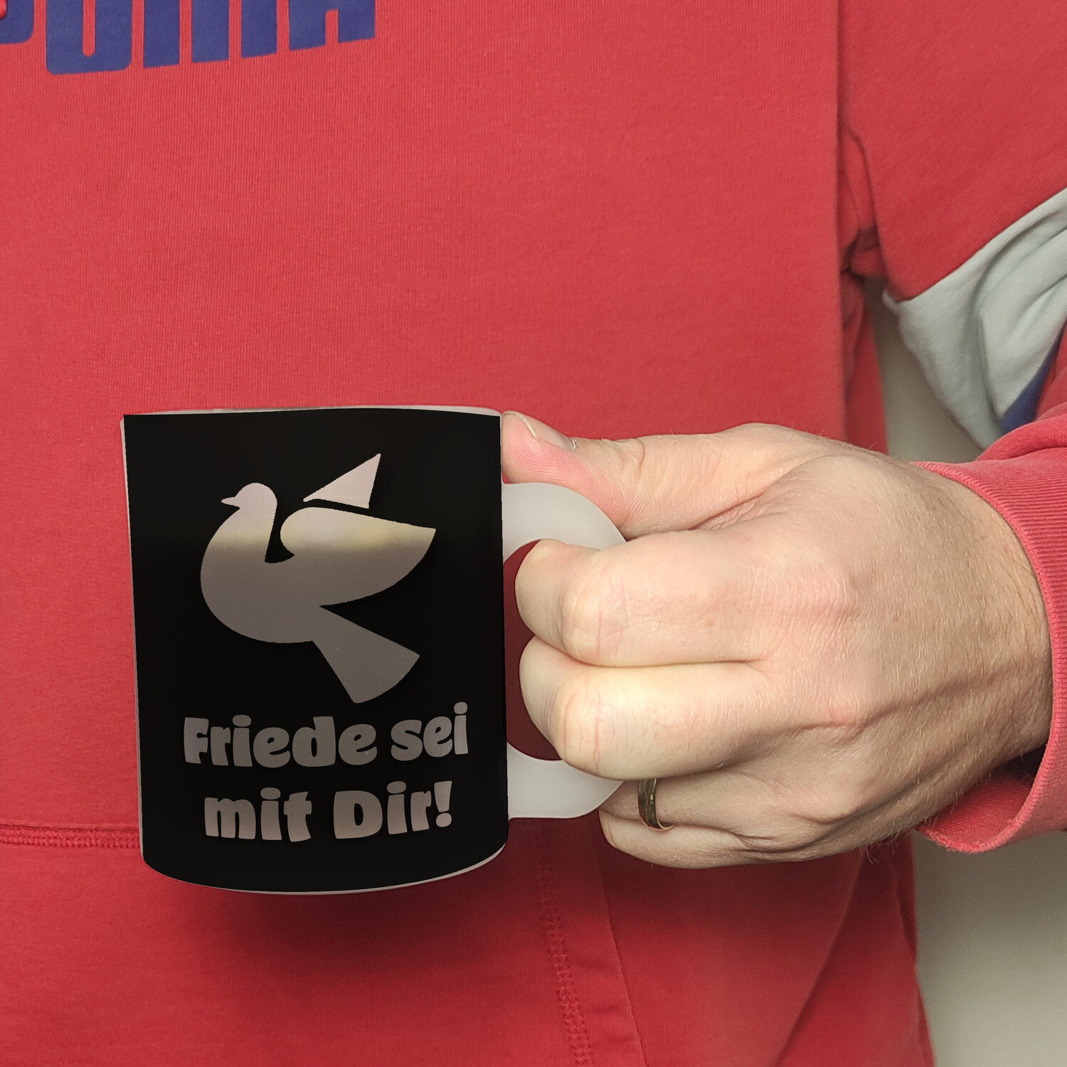 Friedenstaube Glas Tasse mit Spruch Friede sei mit Dir in schwarz-weiß | eBay.de