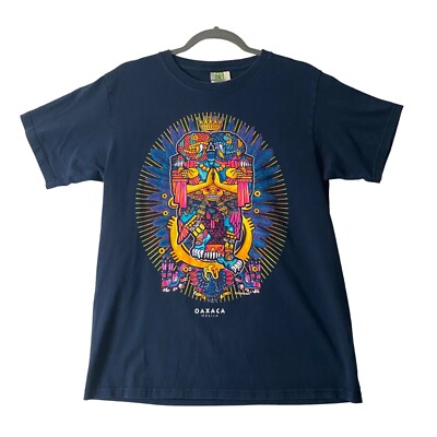 Karani Art Graphic Tee T-Shirt Women Medium Navy Blue Oaxaca Mexico ...