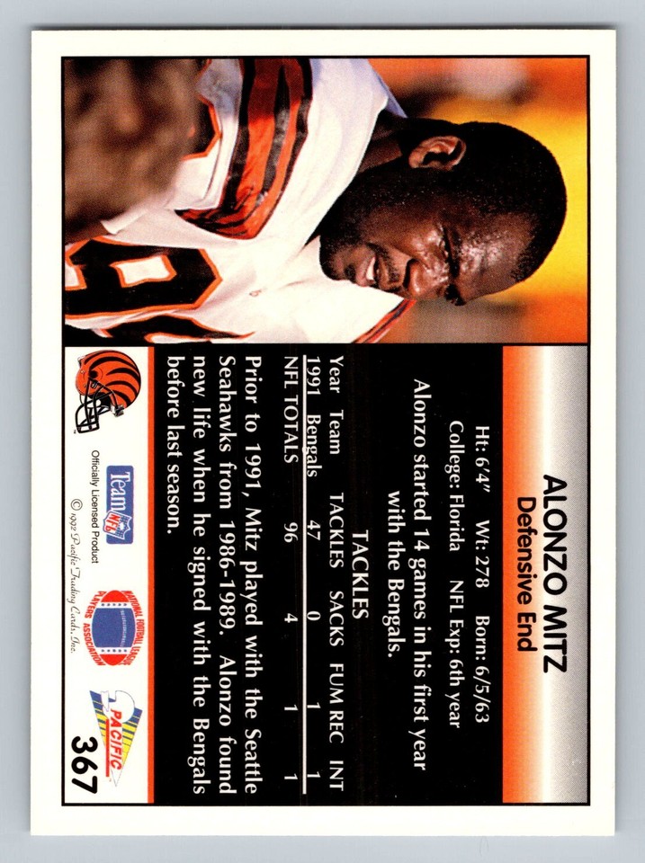 Alonzo Mitz RC Rookie 1992 Pacific #367 Cincinnati Bengals | eBay