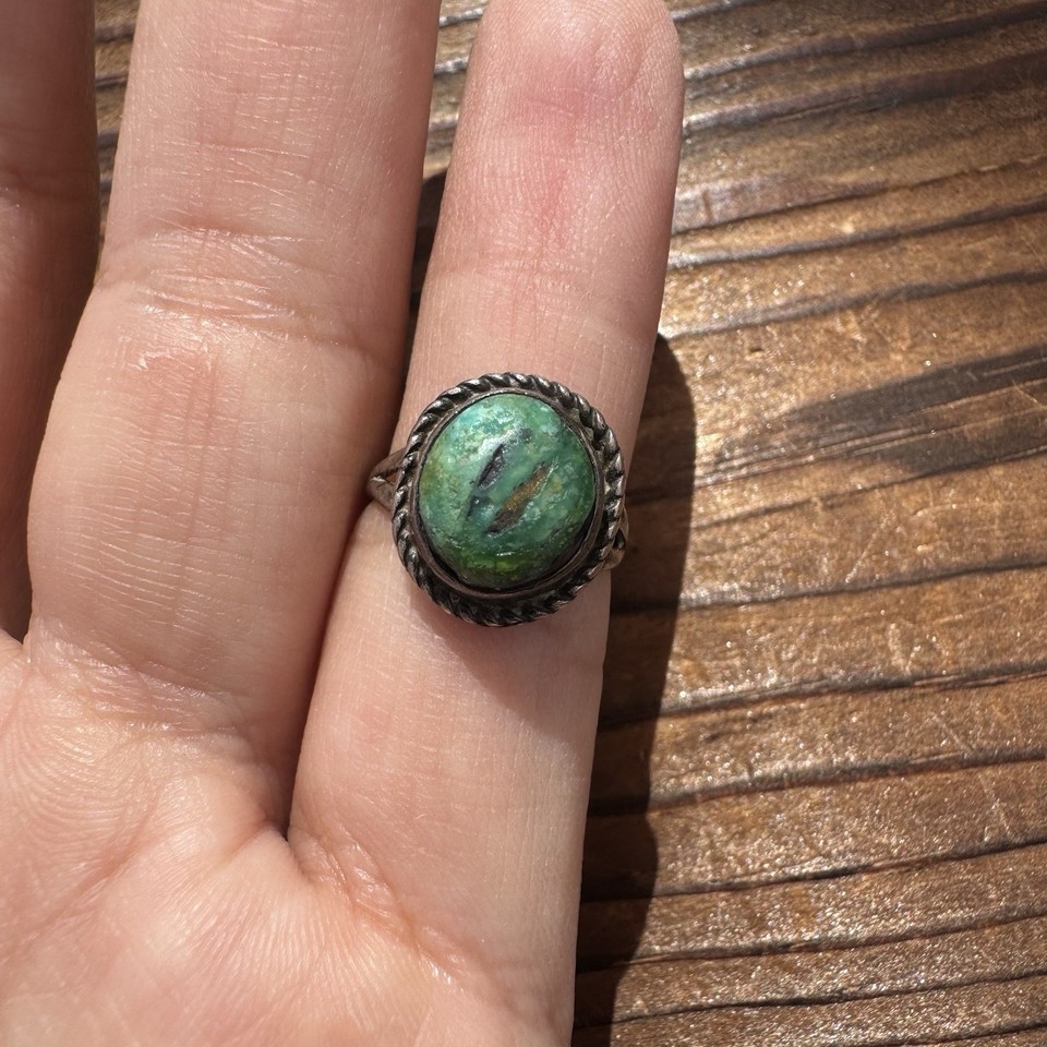 Vintage Native American Sterling Silver Green Stone Ring Size 2.5 925 ...