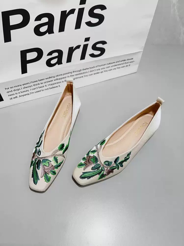 Womens Shoes Retro Chinese Style Silk Embroidery Low Heels Pumps Slip ...
