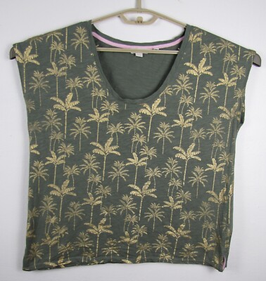 Boden Women's Medium Green Cotton w/ Metallic Palm Trees Scoop Neck ...