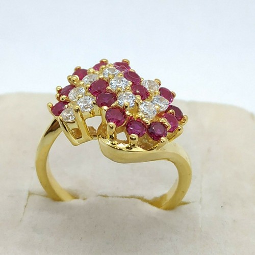 1/2Ct Simulated Ruby & CZ Yellow Gold Plated Silver Cluster Engagement ...
