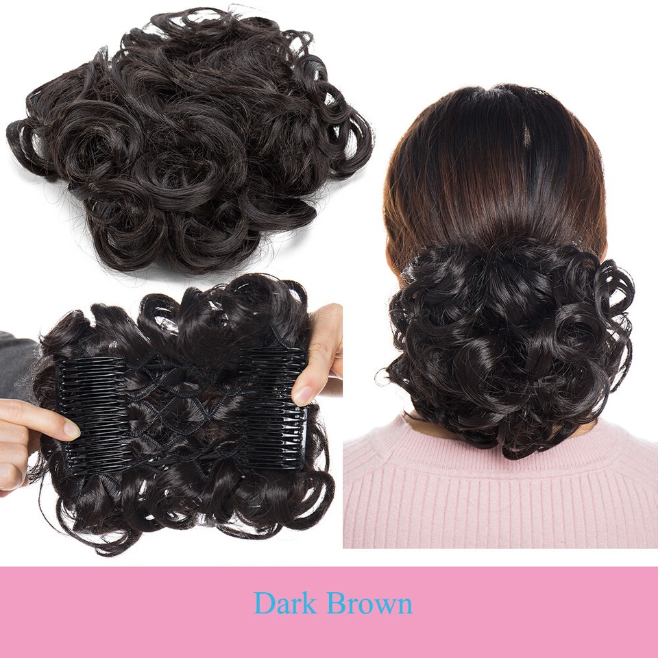1X Messy Bun Updo Hairpieces Chignon Curly Hair Extensions Natural as ...