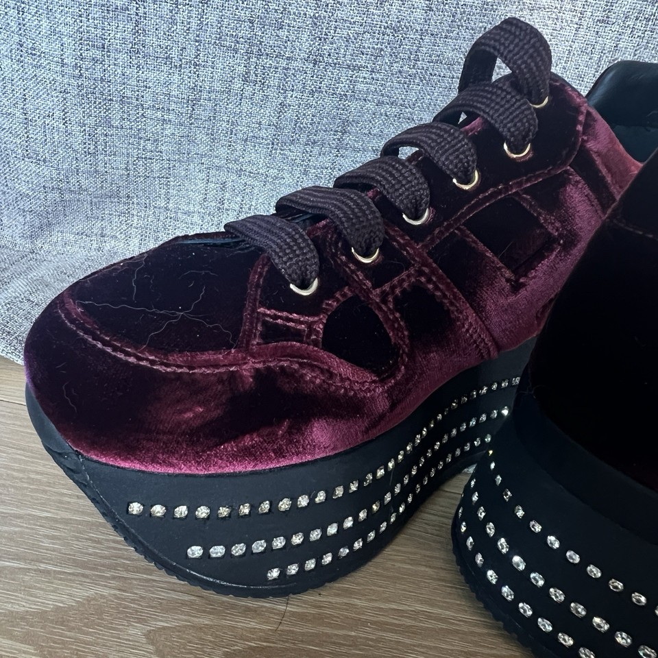 Hogan Red Velvet Midi leather platform sneakers | eBay