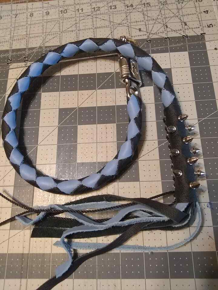 biker whip getback BLACK & BABY BLUE Leather whip SPIKES BY STITCH | eBay