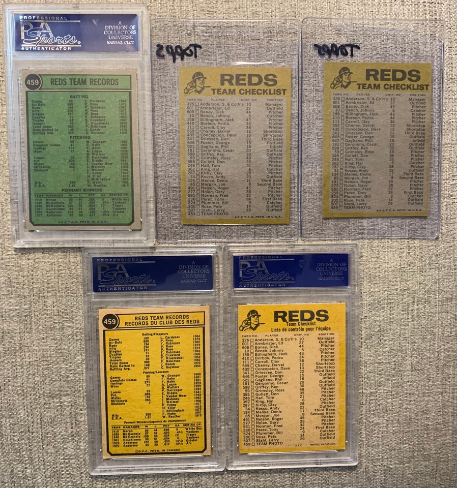 1974 Topps and OPC Cincinnati Reds Team and Checklist lot PSA9 PSA6 ...