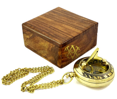 Vintage Travelers GPS Sundial with Compass and Wood Case Sun-dial ...