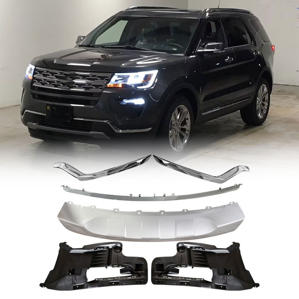 3Pcs Molding Trim+Brackets+Front Bumper Skid Plate For 2018 2019 Ford ...