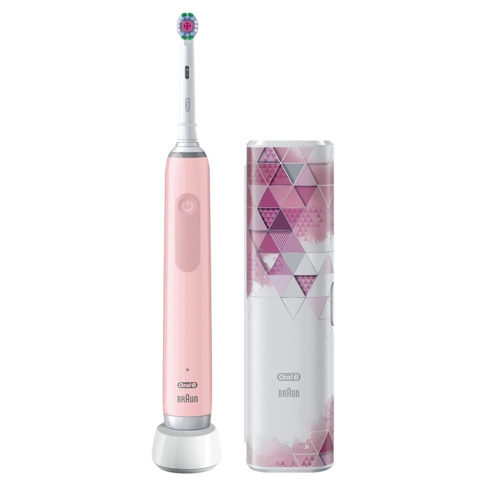 Oral-B Pro 3 3500 Pink Electric Toothbrush with Floral Art Travel Case ...