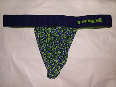 PAPI MENS UNDERWEAR THONG, COLOR: BLUE AND GREEN LEAF PATTERN SIZE ...