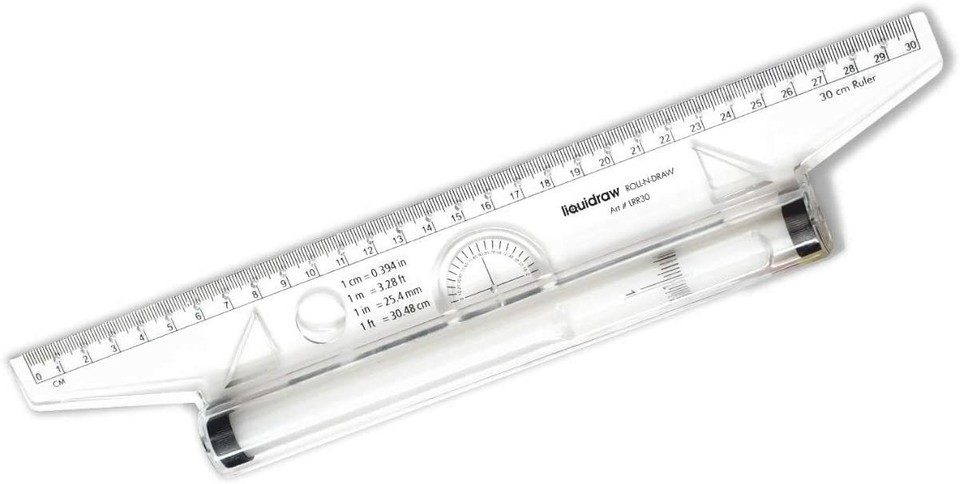 12" 30cm Protractor Metric Parallel Line Rolling Ruler Rule Drawing ...