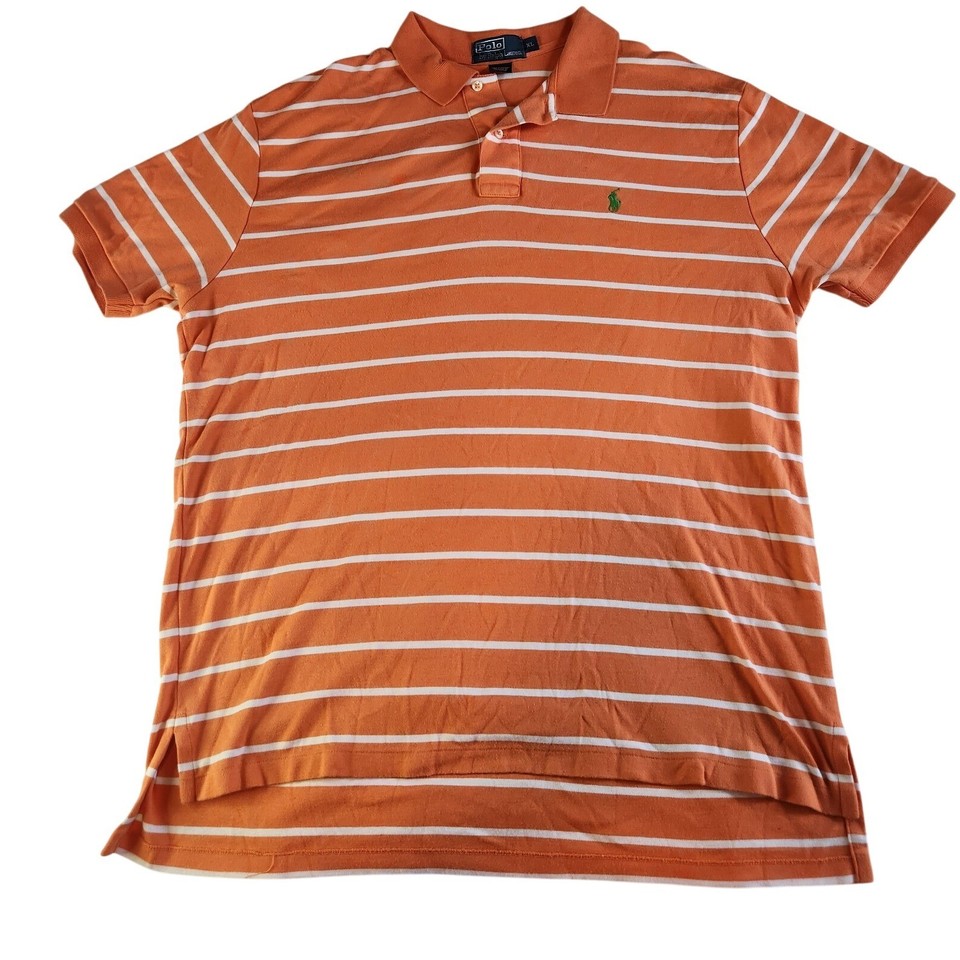 Ralph Lauren Polo Shirt Mens XL Orange White Striped Green Pony Logo | eBay