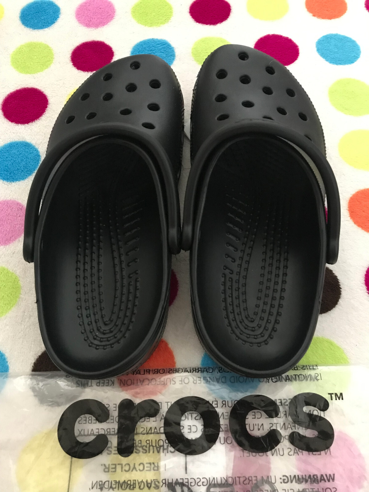 WOMENS CROCS CLASSIC BLACK CLOGS SIZE M7 W8 = UK 7 NWTS | eBay UK