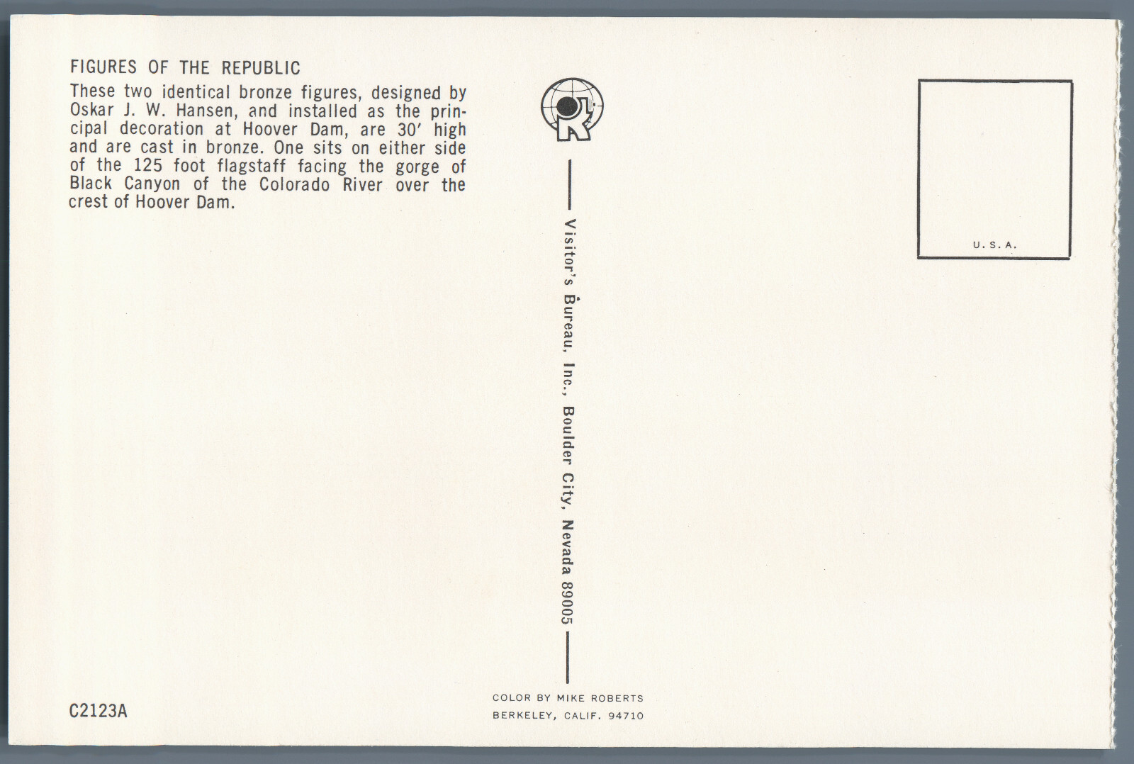 Postcard Hoover Dam Flag Figures of the Replubic Bronze Statues Black ...