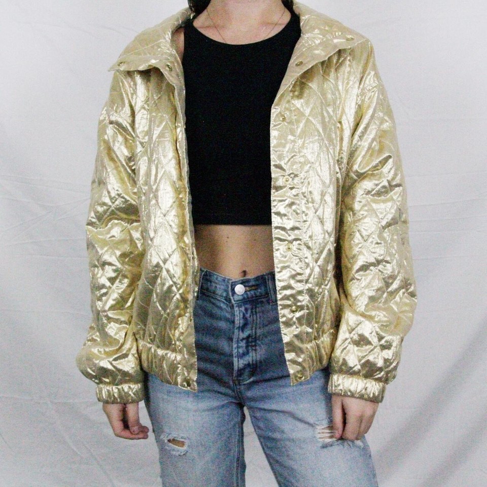 Vintage Gold Metallic Quilted Puffer Jacket (fits M/L) | eBay