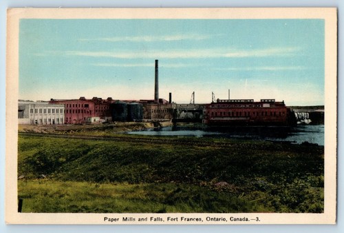 Fort Frances Ontario Canada CA Postcard Paper Mills Falls c1940 Vintage ...