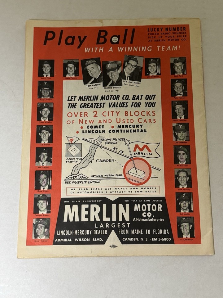 1964 Phillies Score Card Vs Dodgers | eBay