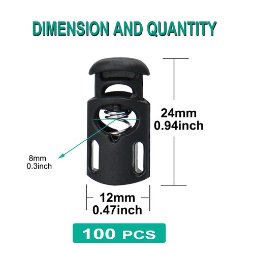 100pcs Plastic Cord Lock Stopper Spring Toggle Fastener Slider ...