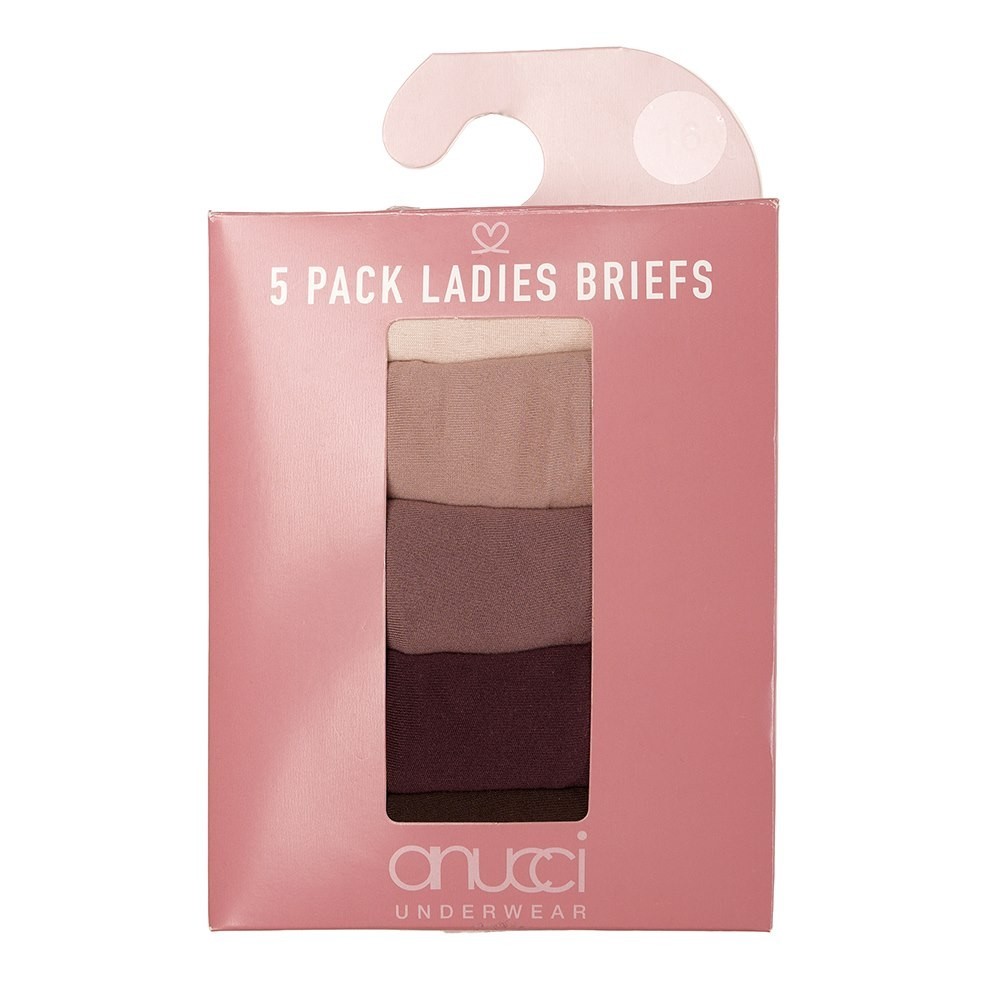 Anucci - Ladies High Leg Briefs | Pack Of 5 Underwear | Brown Mix ...