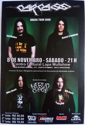 CARCASS RARE ORIGINAL CONCERT FLYER LIVE IN BELO HORIZONTE BRAZIL 2008 ...